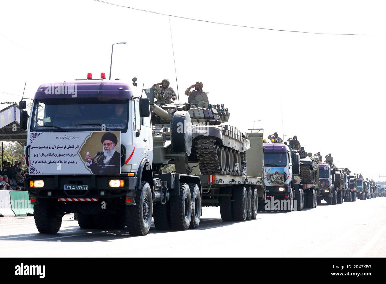 Tehran, Iran. 22nd Sep, 2023. Trucks carry war tanks during the annual ...