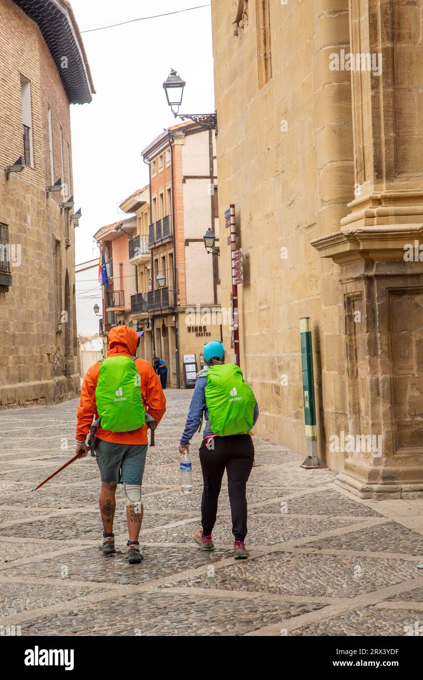 Pilgrims walking the Camino de Santiago pilgrimage route, the way of St ...