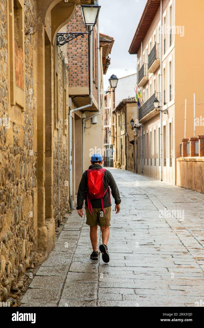Pilgrims walking the Camino de Santiago pilgrimage route, the way of St ...