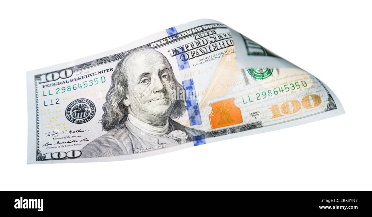 One Hundred Dollar Bill Falling or Floating on Empty Background Stock ...