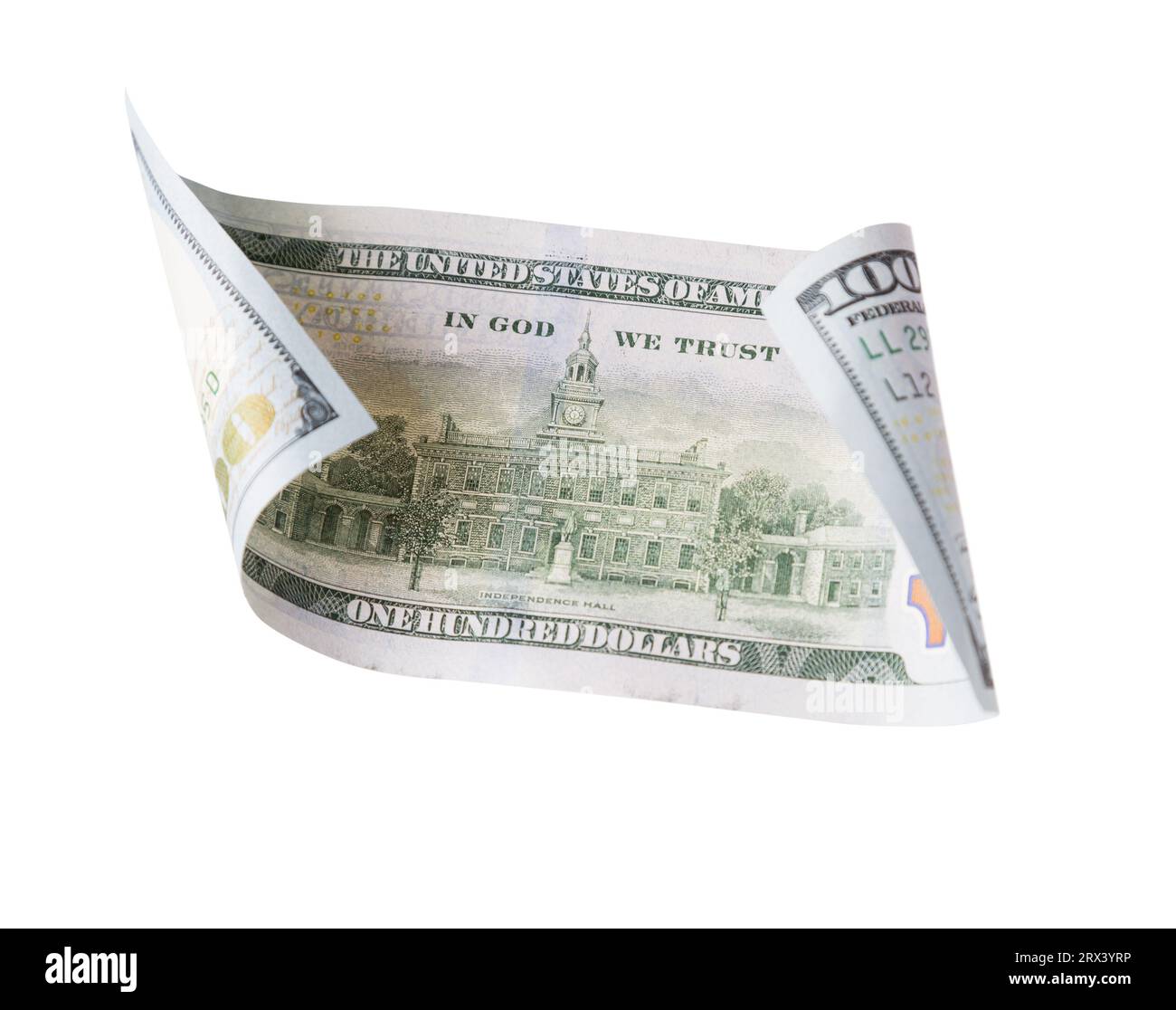 One Hundred Dollar Bill Falling or Floating on Empty Background Stock ...
