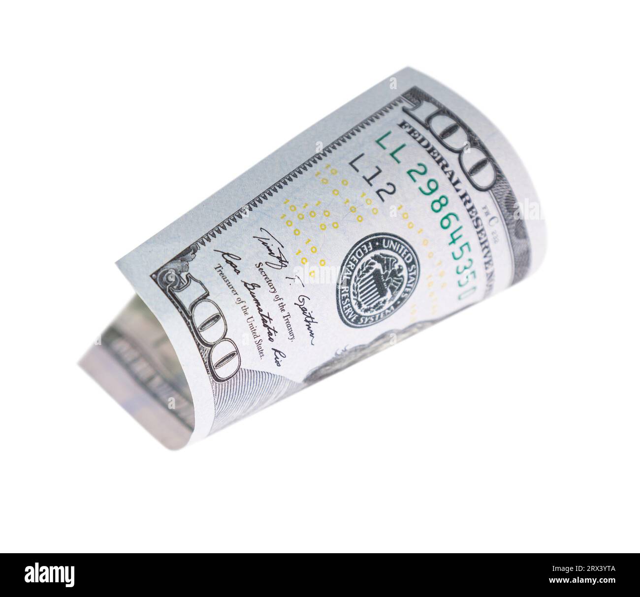 One Hundred Dollar Bill Falling or Floating on Empty Background Stock ...