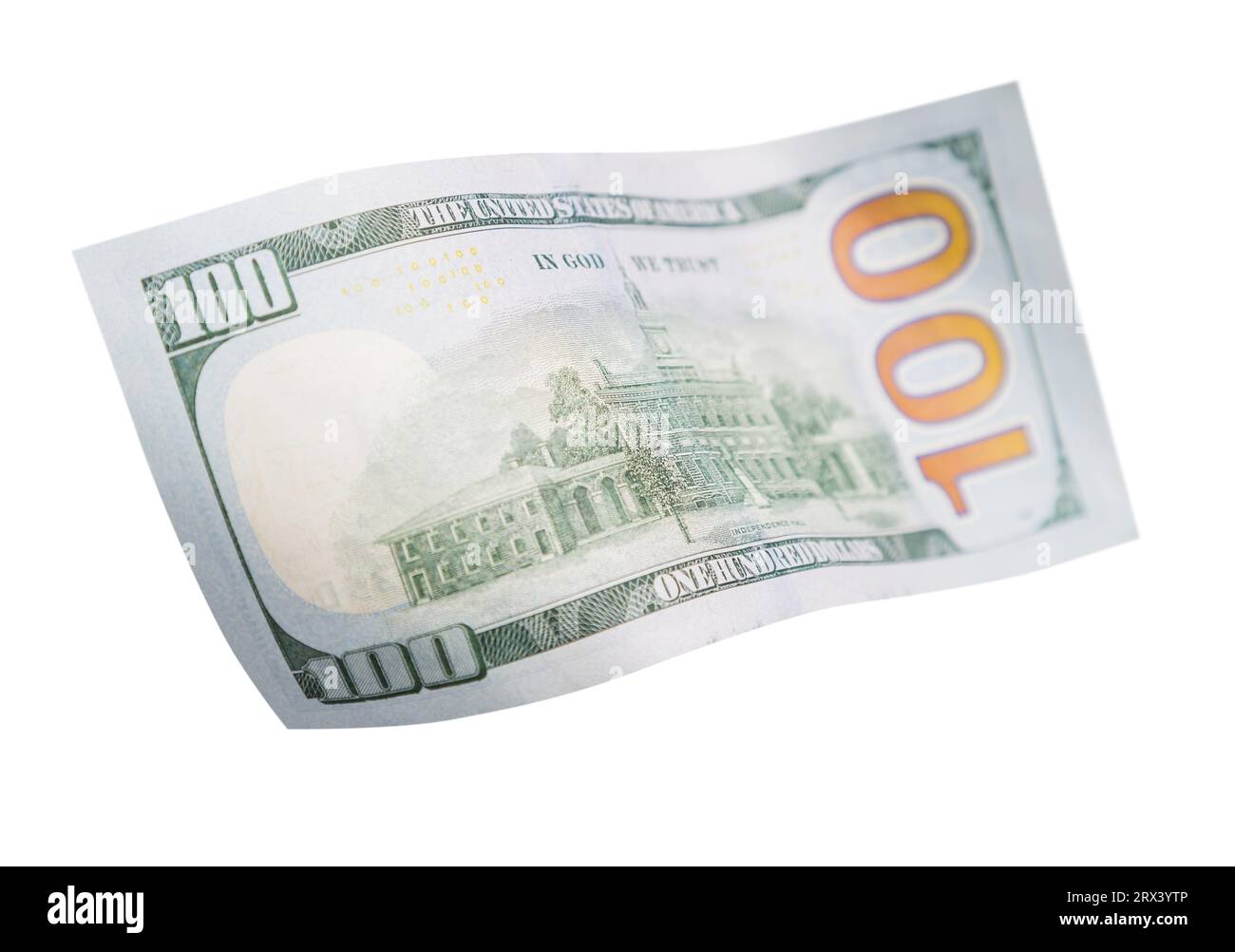One Hundred Dollar Bill Falling or Floating on Empty Background Stock ...