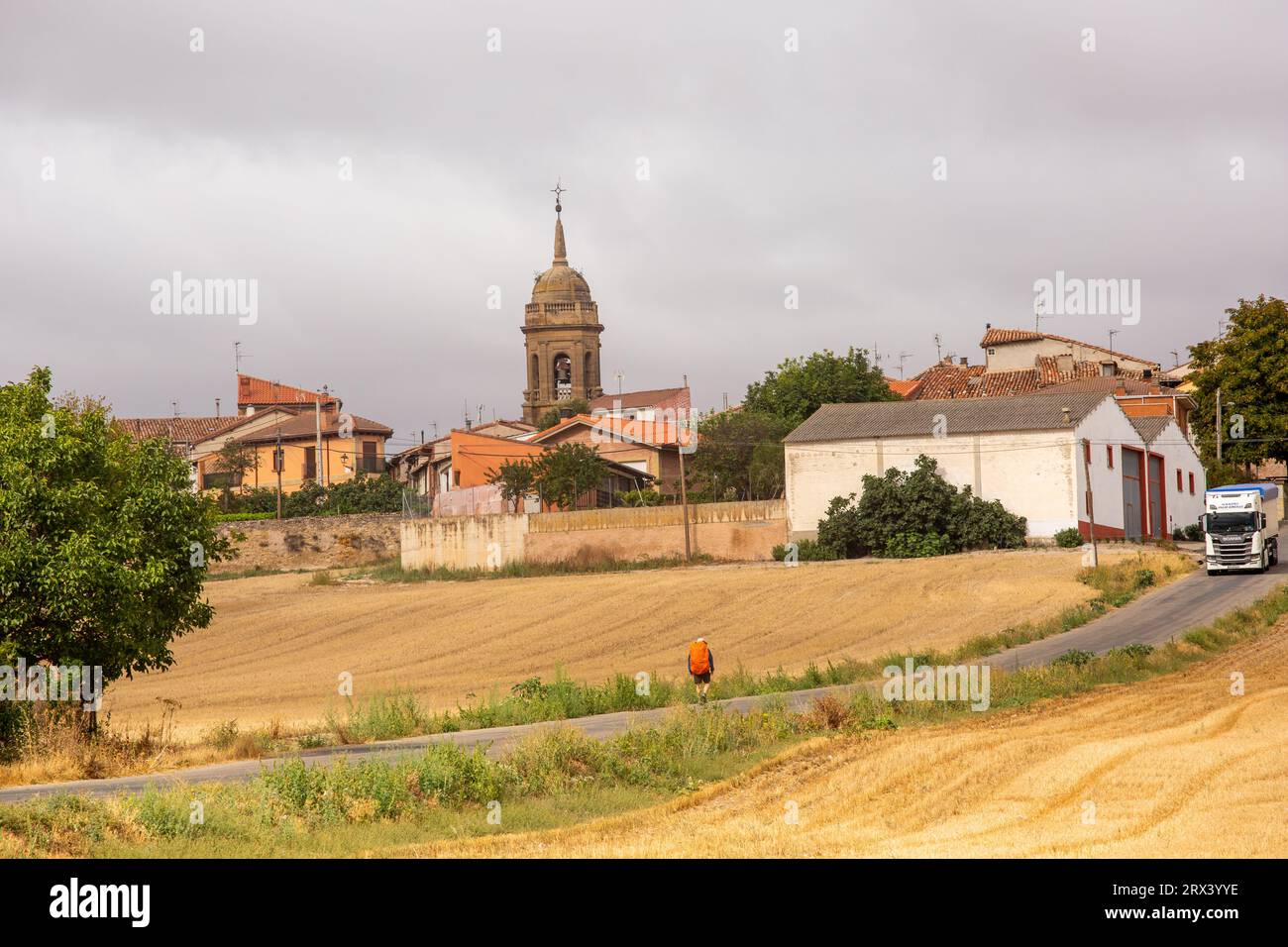 Pilgrims walking the Camino de Santiago pilgrimage route, the way of St ...