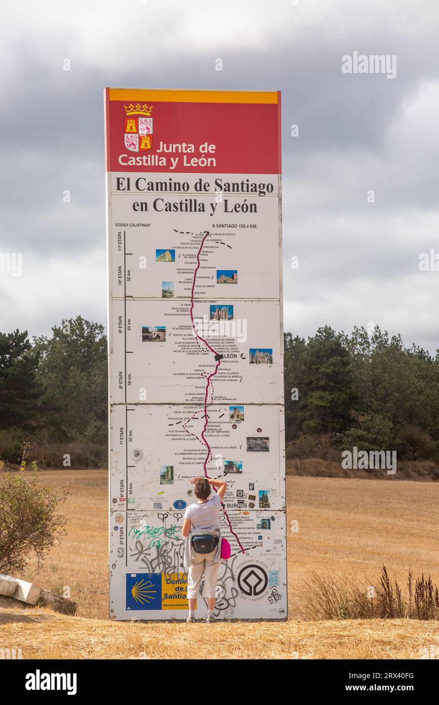 Pilgrims walking the Camino de Santiago pilgrimage route, the way of St ...