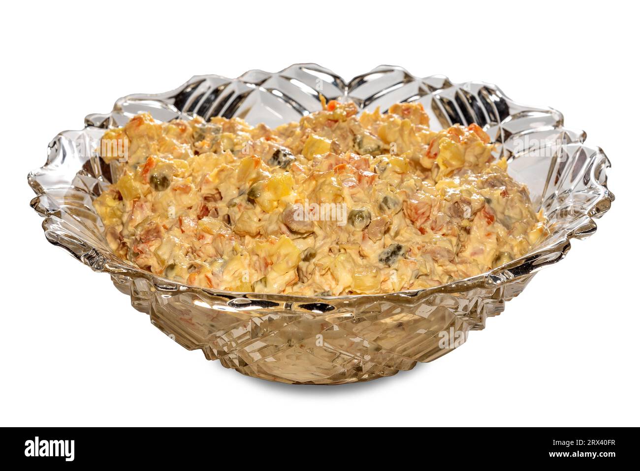 Glass bowl of traditional Russian salad, typical Piedmontese salad ...