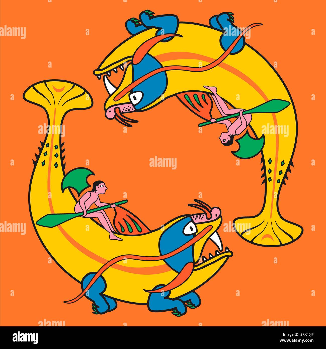 Fisherman Sailor Over Catfish illustration inspired by the Mochica ...