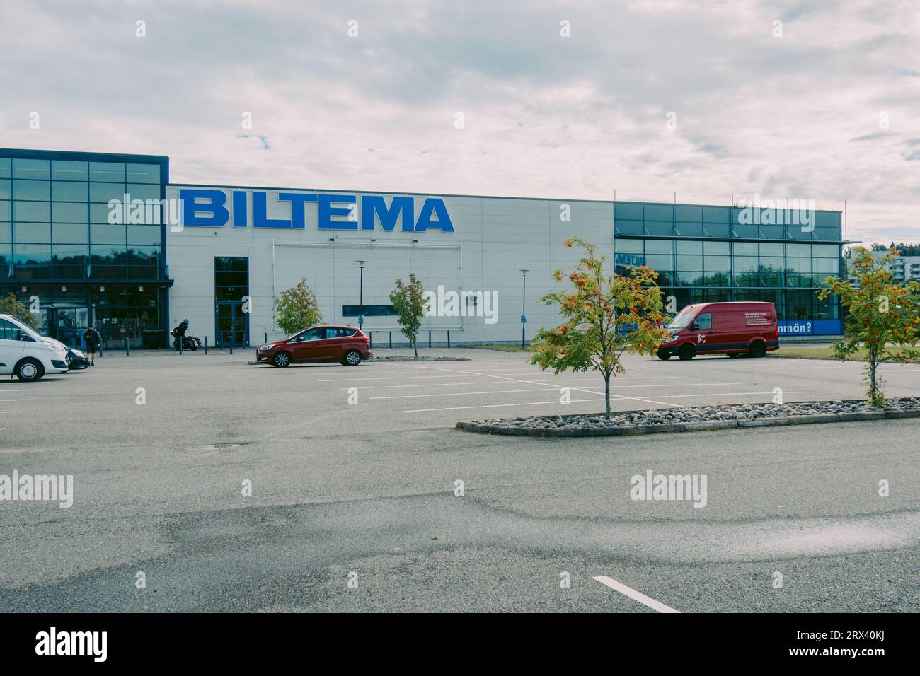 Helsinki, Finland - August 22, 2022: BILTEMA store. Blue sign above ...
