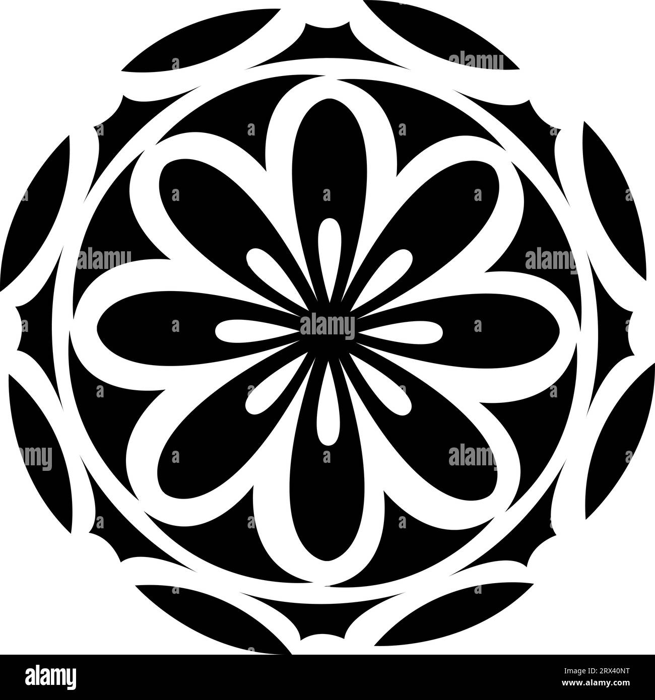 Round flower tattoo, tattoo illustration, vector on a white background ...