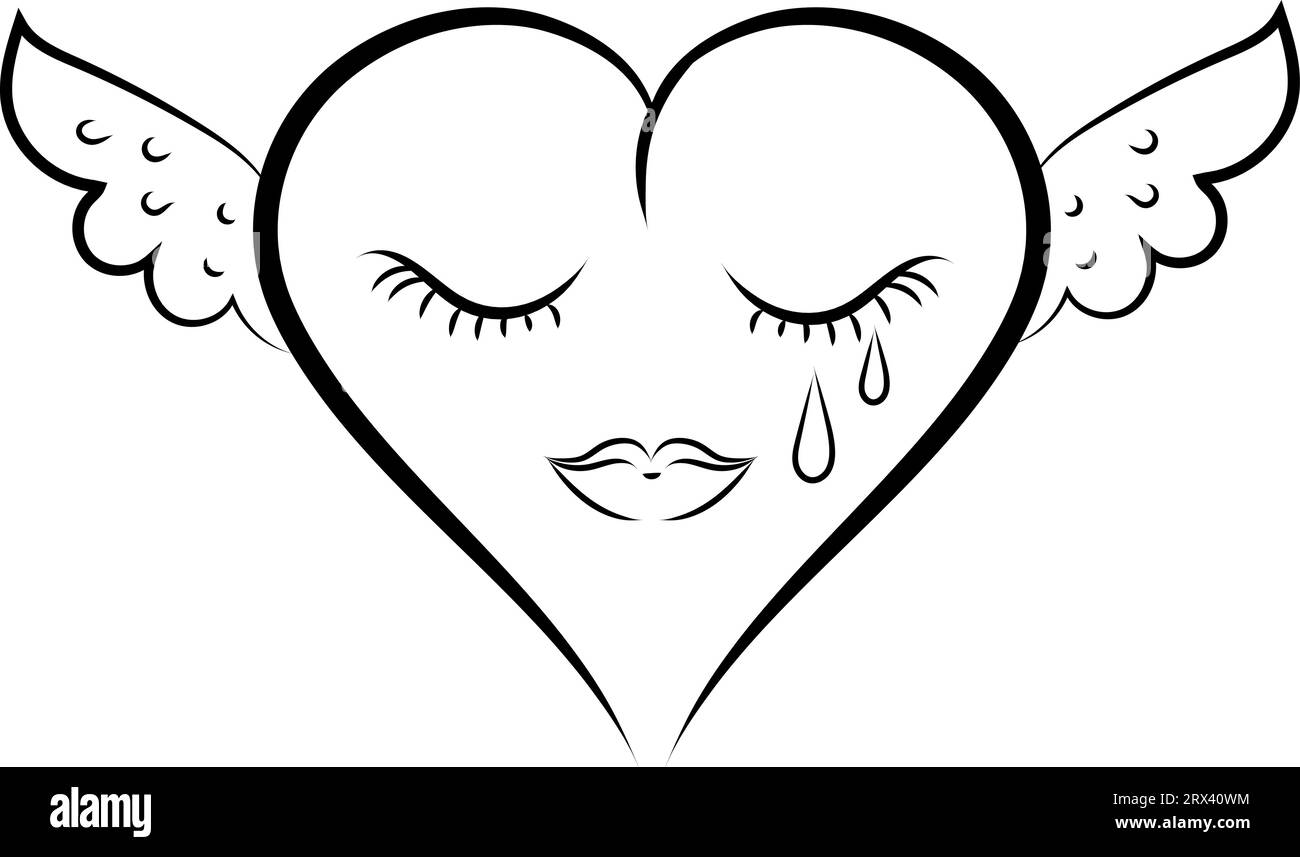 Sad heart tattoo , illustration, vector on a white background Stock ...