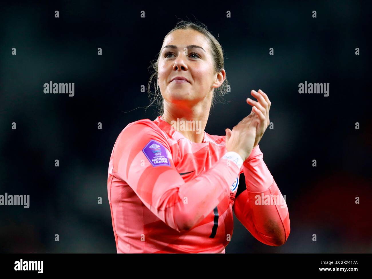 England goalkeeper Mary Earps applauds the fans at the end of the UEFA ...