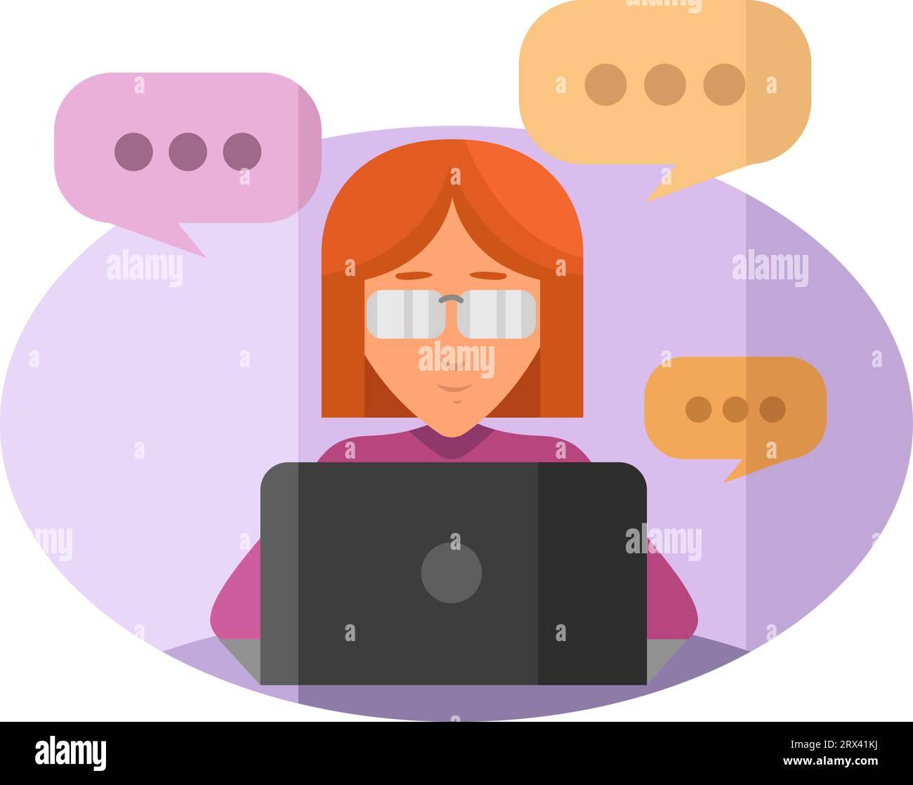 Girl chating on a laptop, illustration, vector on a white background ...