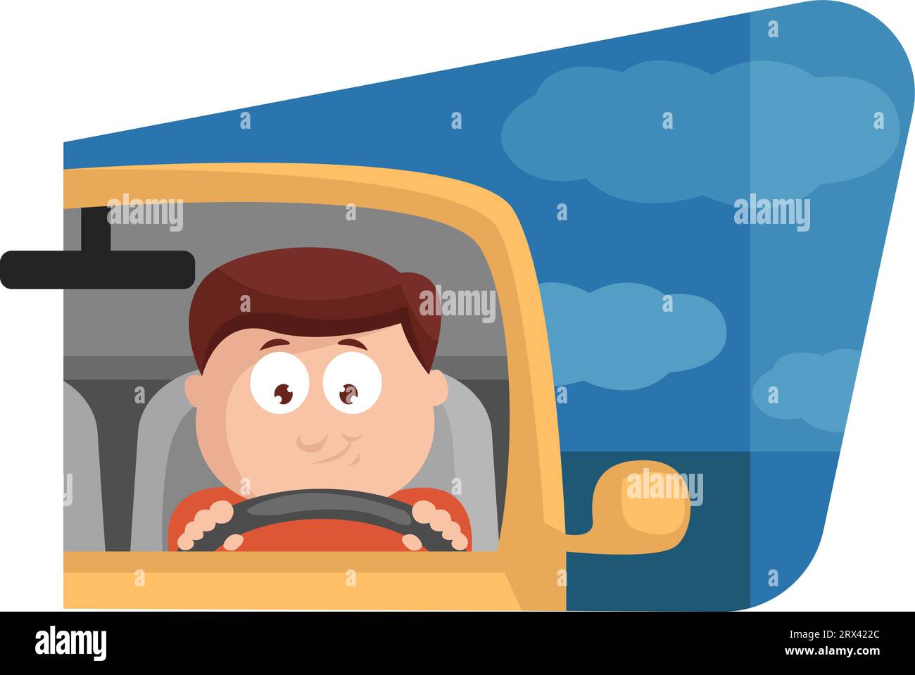 Driver in a yellow car, illustration, vector on a white background ...