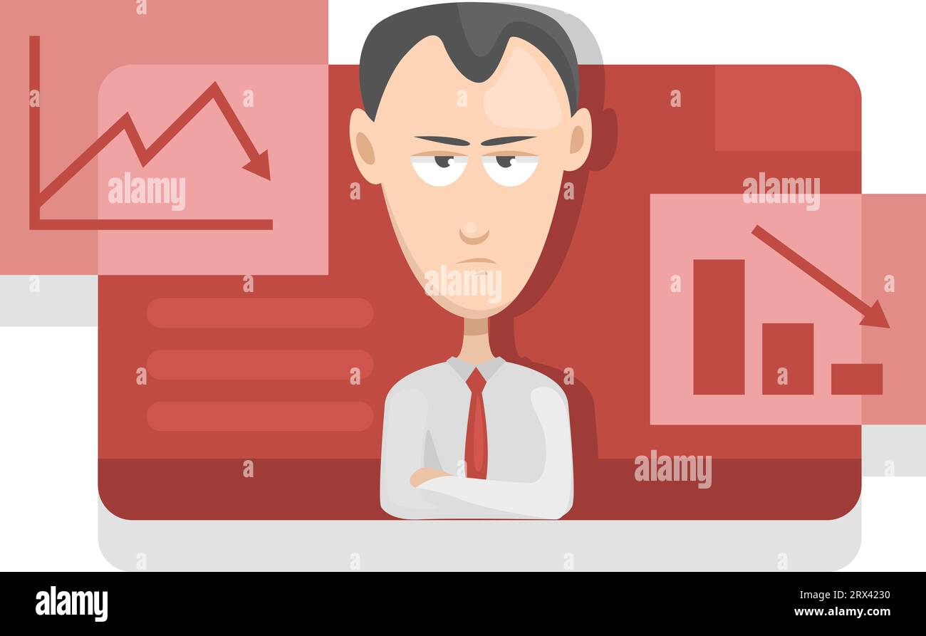 Angry boss with decreasing chart, illustration, vector on a white ...