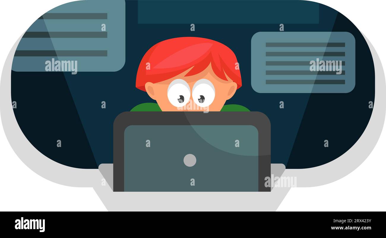 Man working at night, illustration, vector on a white background Stock ...