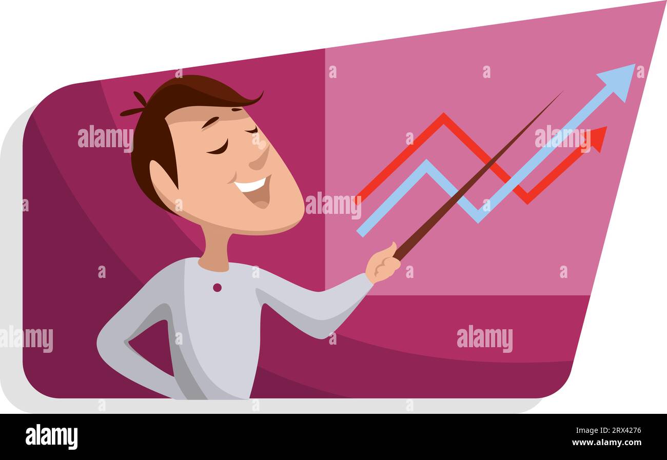 Man showing statistics, illustration, vector on a white background ...