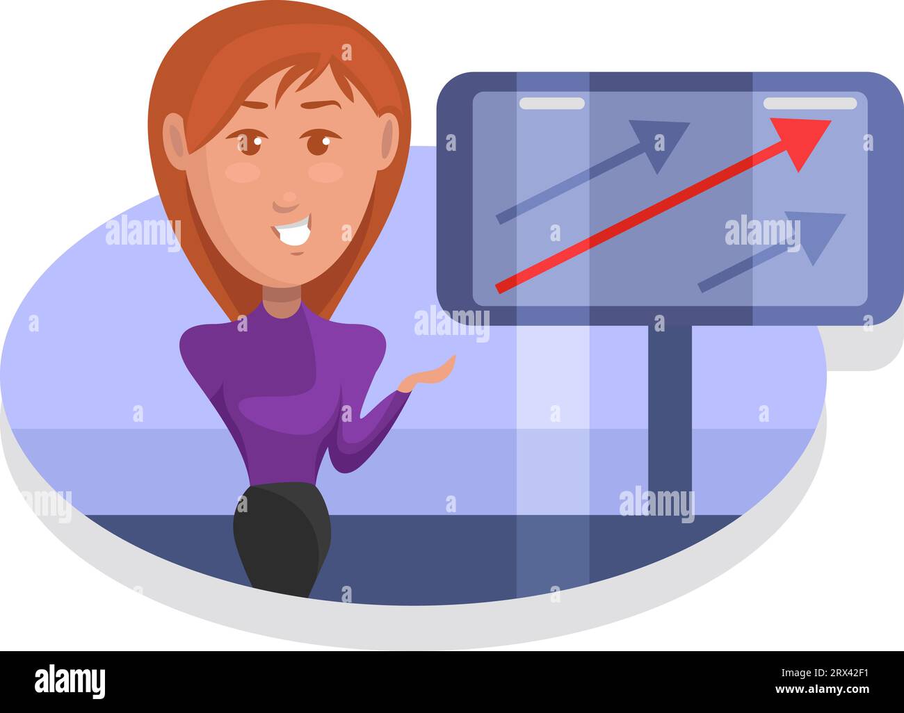 Young girl with graph chart, illustration, vector on a white background ...