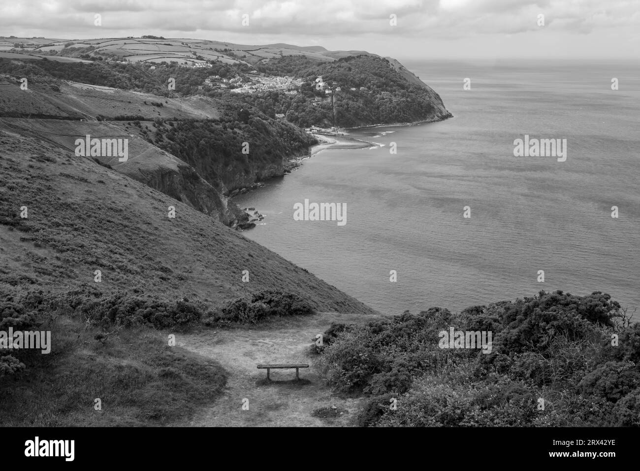 View from Countisbury Hill of Lynton and Lynmouth in Devon Stock Photo ...