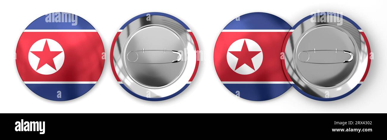North Korea - round badges with country flag on white background - 3D ...
