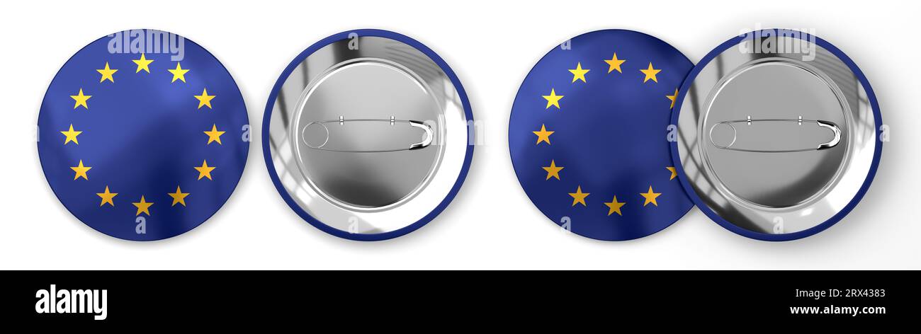 European Union - round badges with flag on white backgrounds - 3D ...