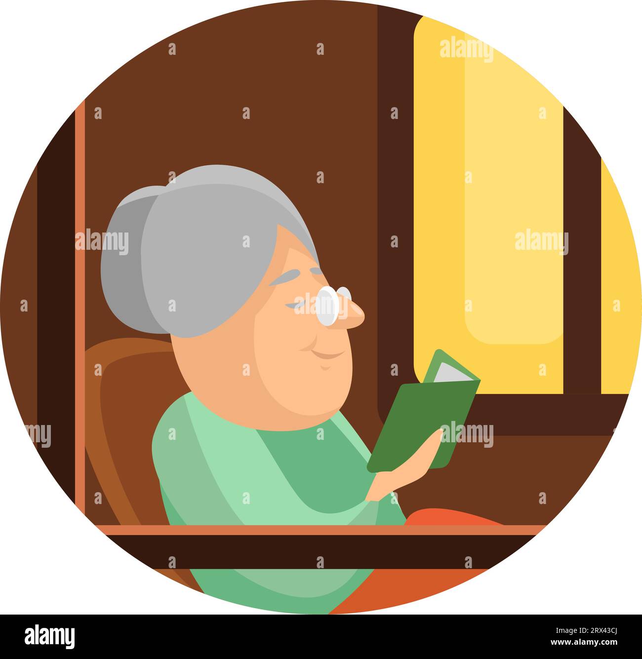 Grandma reading book, illustration, vector on a white background Stock ...