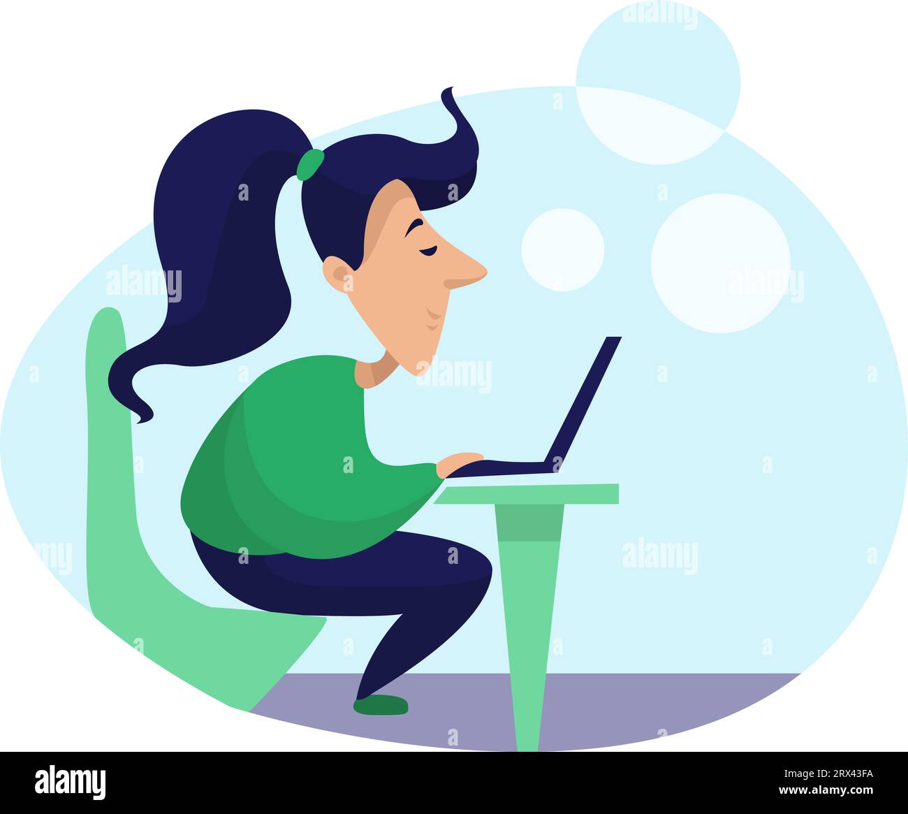 Girl with laptop, illustration, vector on a white background Stock ...