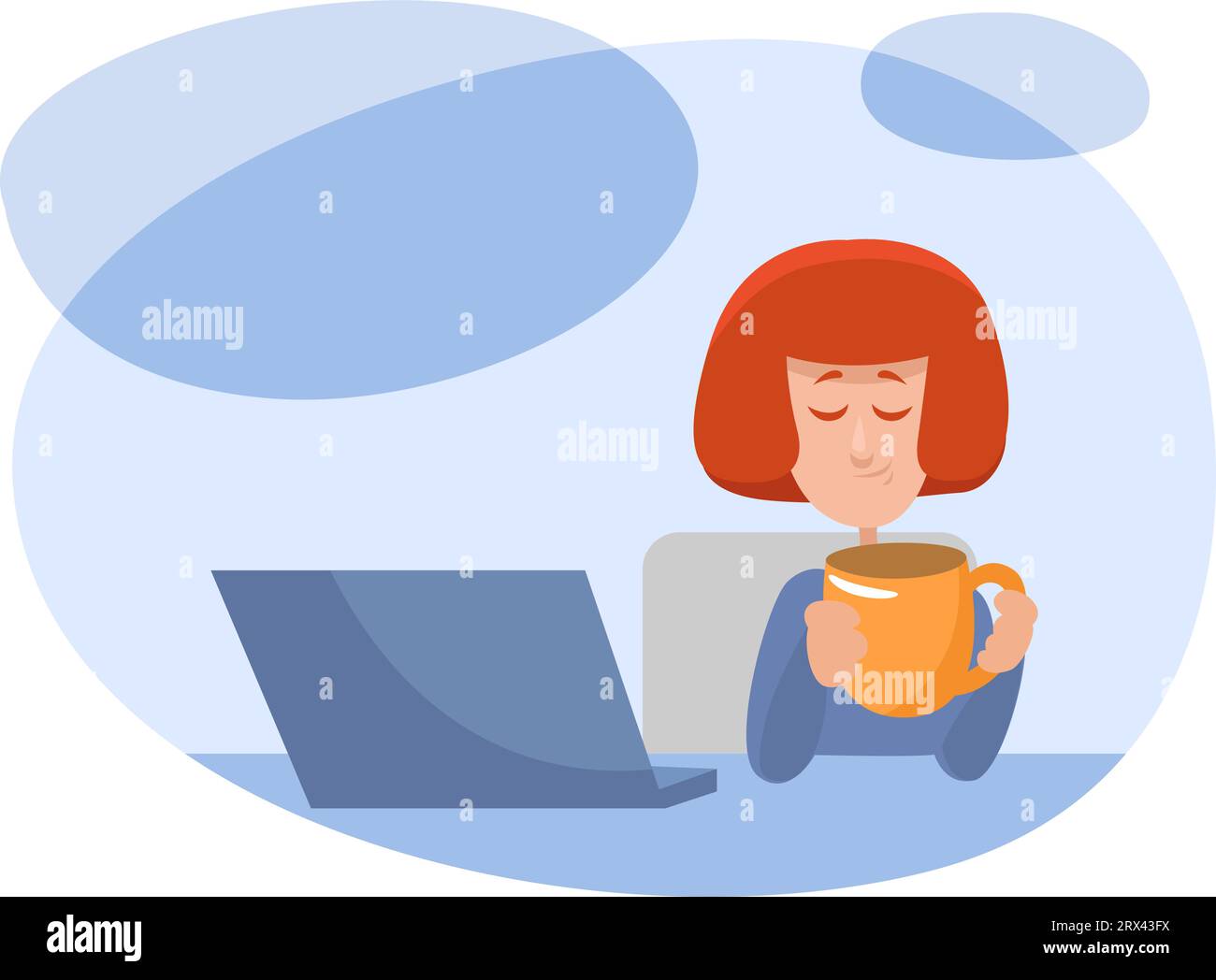 Girl enjoying evening tea, illustration, vector on a white background ...