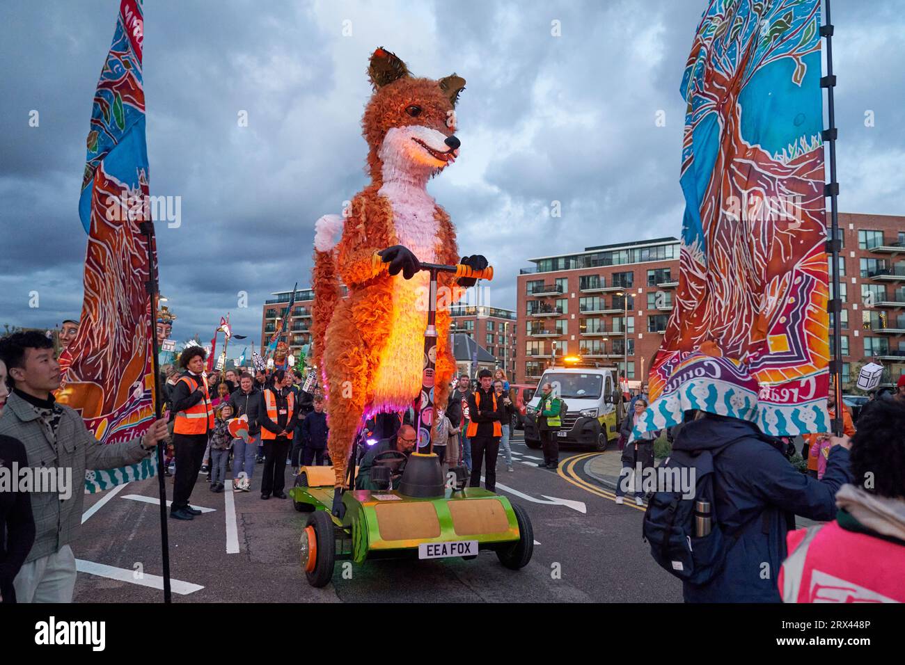 EDITORIAL USE ONLY Puppet Farrah the Fox parades the streets of ...