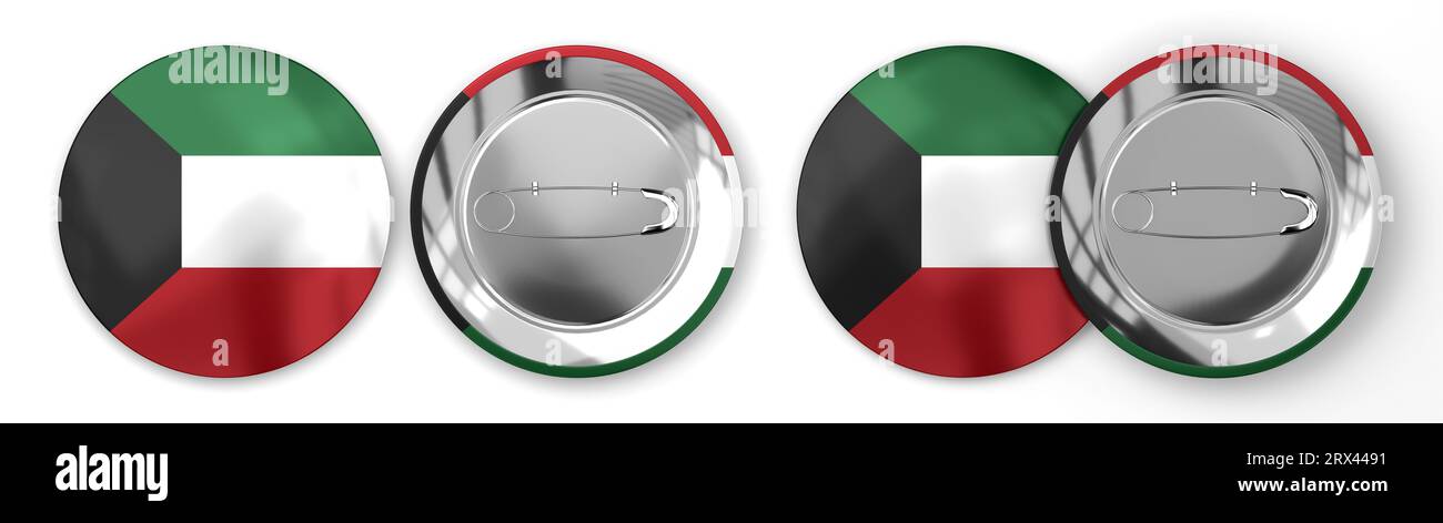 Kuwait - round badges with country flag on white background - 3D ...