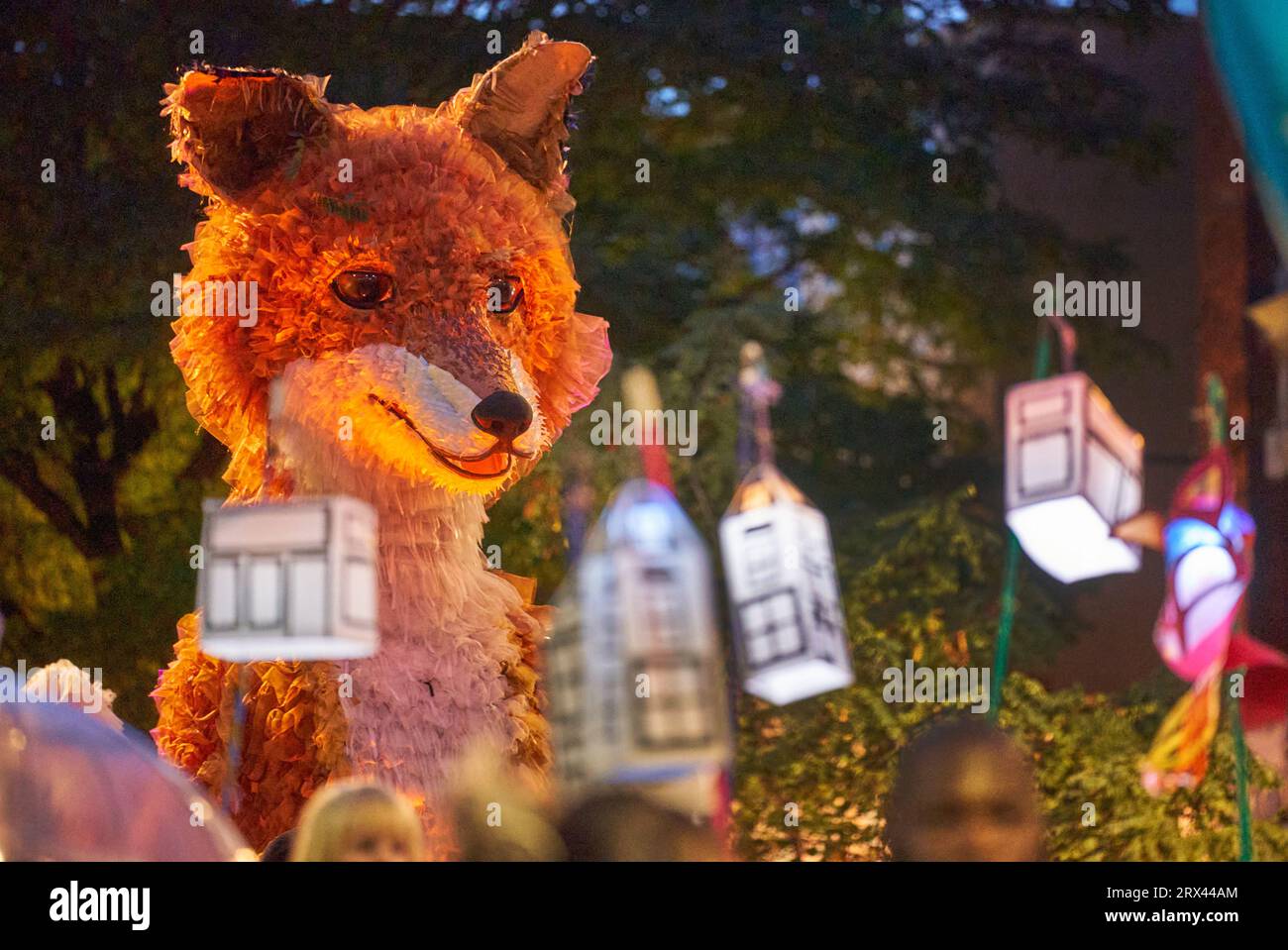 EDITORIAL USE ONLY Puppet Farrah the Fox parades the streets of ...