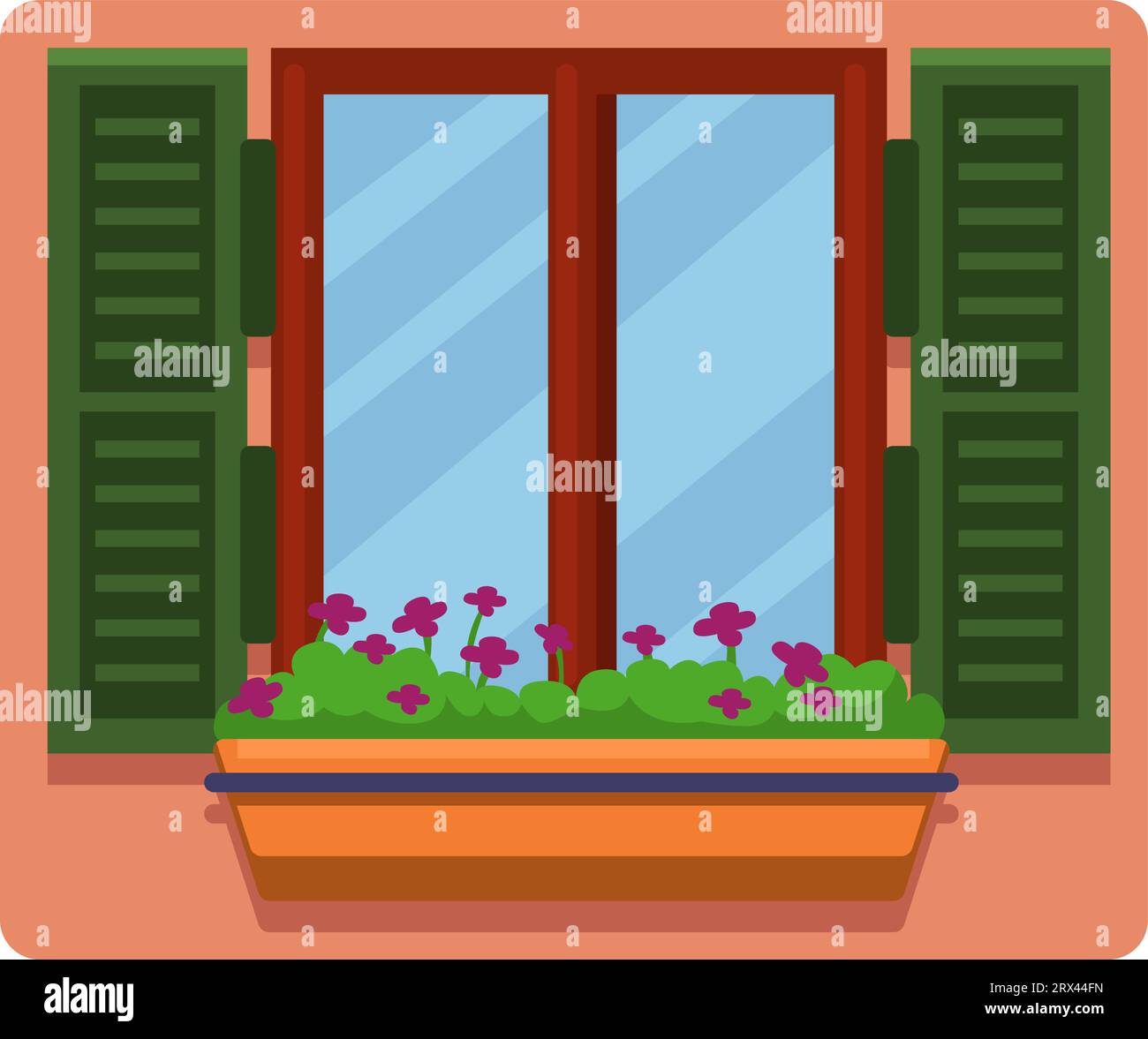 Windows with flowers, illustration, vector on a white background Stock ...