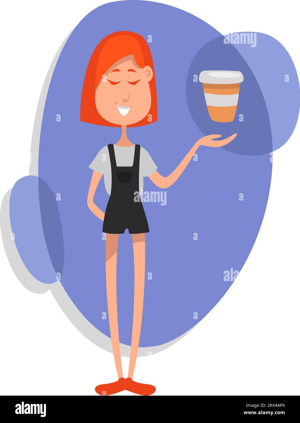 Girl with coffee mug, illustration, vector on a white background Stock ...