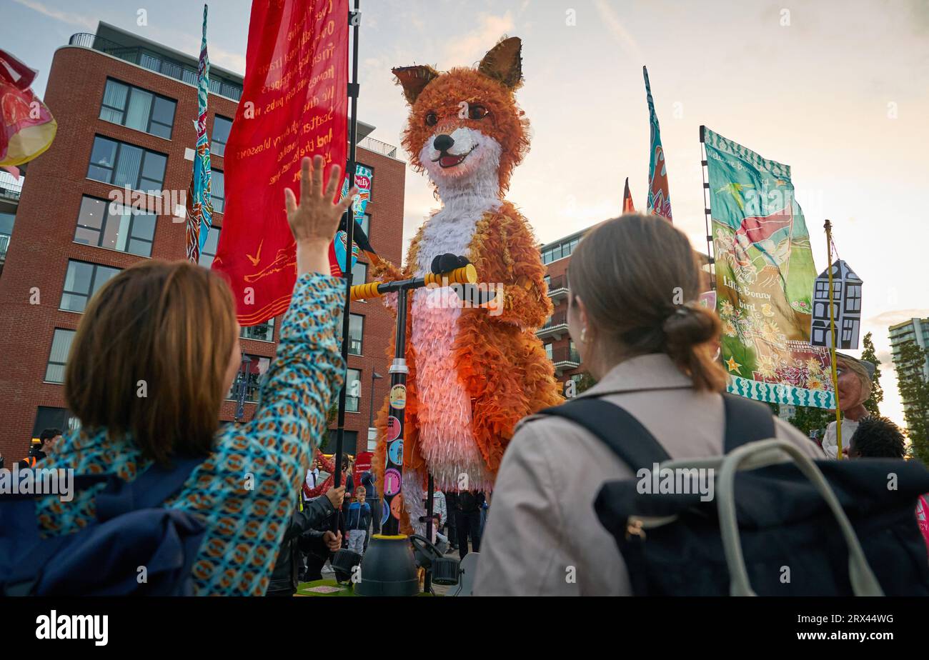 EDITORIAL USE ONLY Puppet Farrah the Fox parades the streets of ...