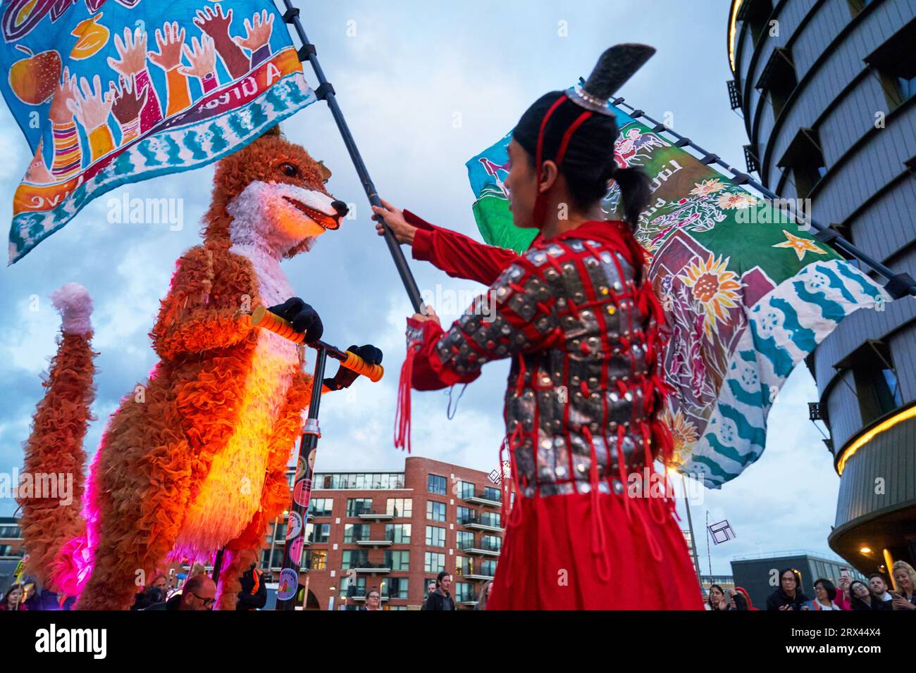 EDITORIAL USE ONLY Puppet Farrah the Fox parades the streets of ...