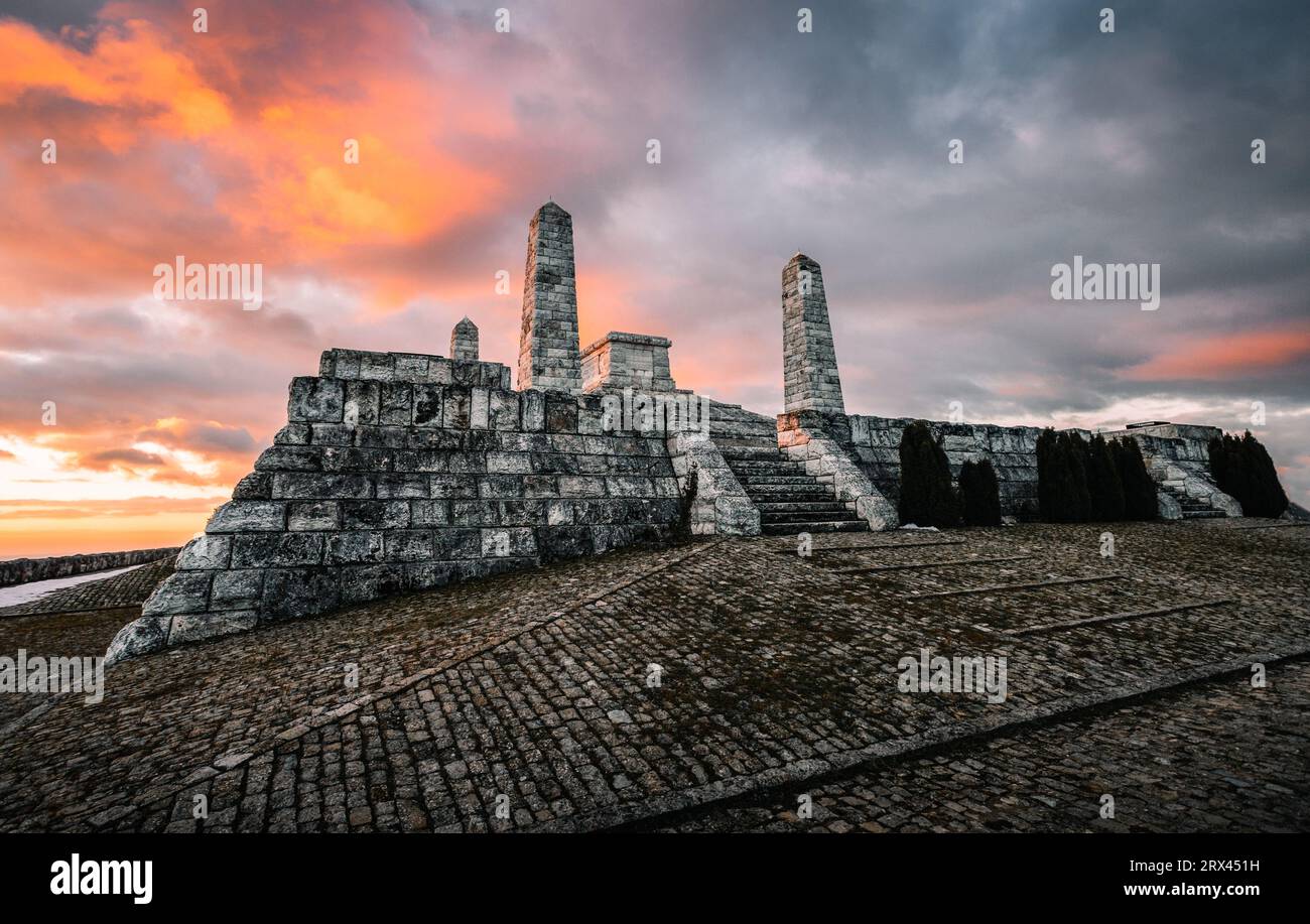 Cairn of General Milan Rastislav Stefanik on sunset and cloudy sky in ...