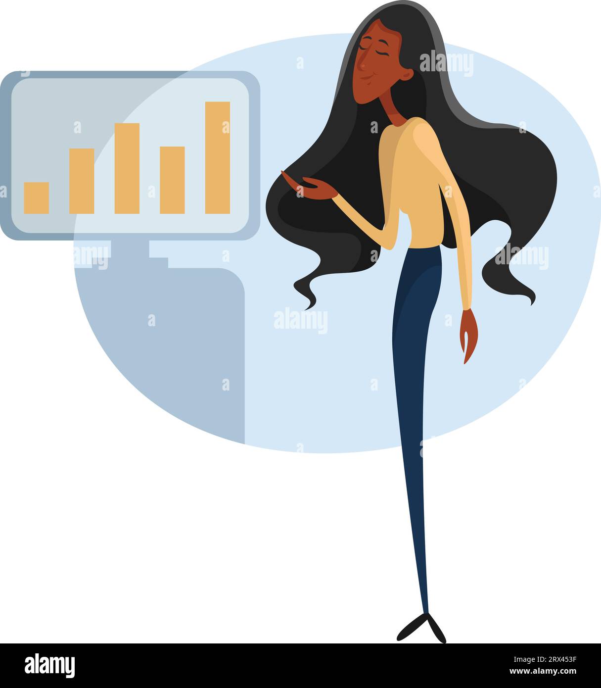 Girl with long black hair, illustration, vector on a white background ...