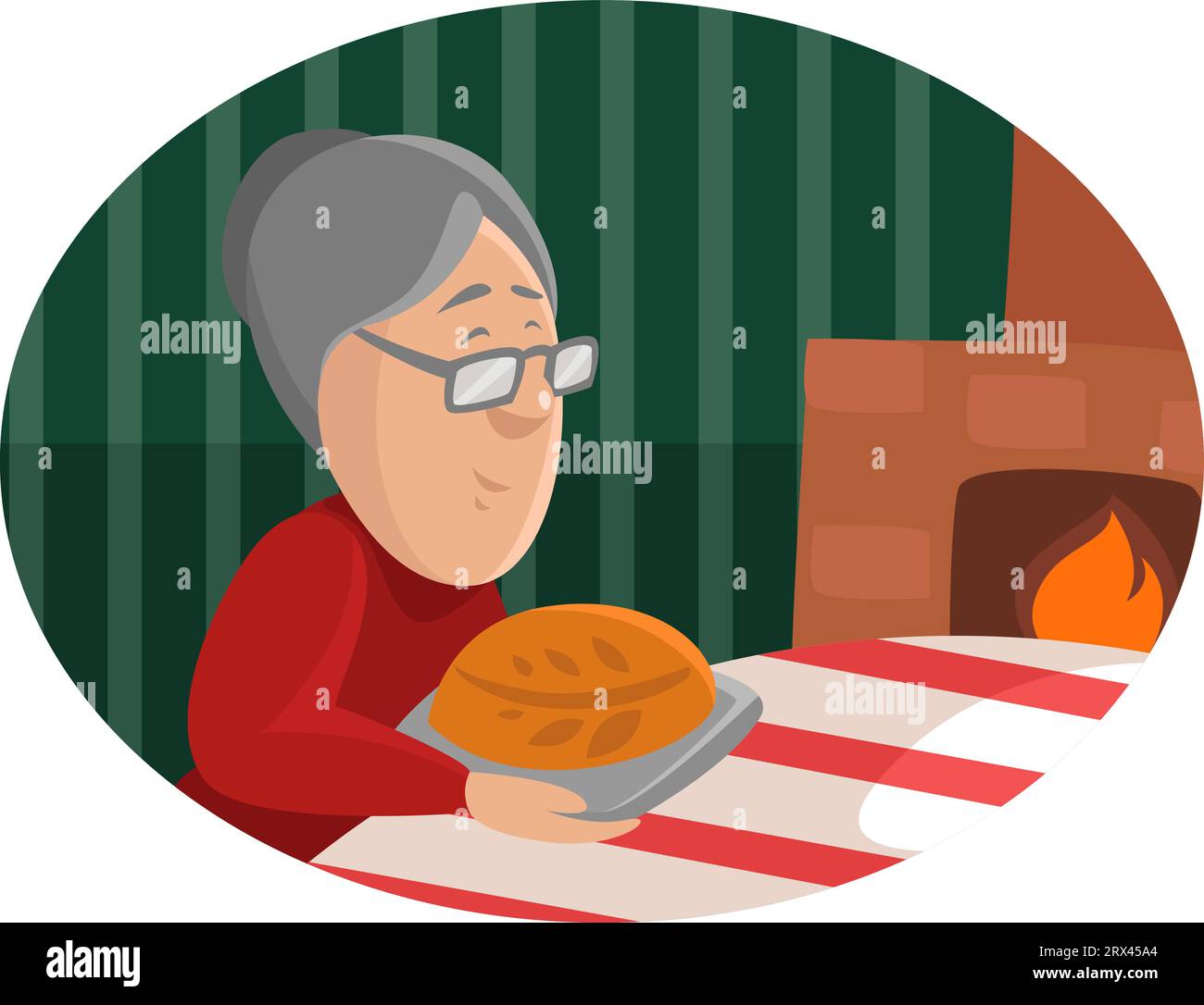 Granny baking bread, illustration, vector on a white background Stock ...