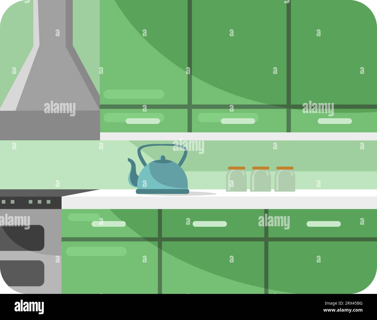 Green kitchen, illustration, vector on a white background Stock Vector ...