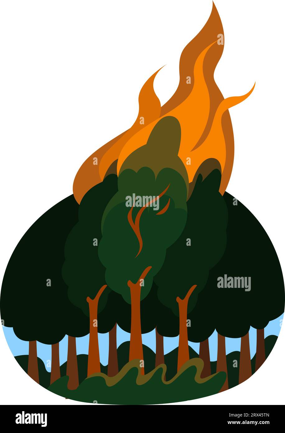 Forest on fire, illustration, vector on a white background Stock Vector ...