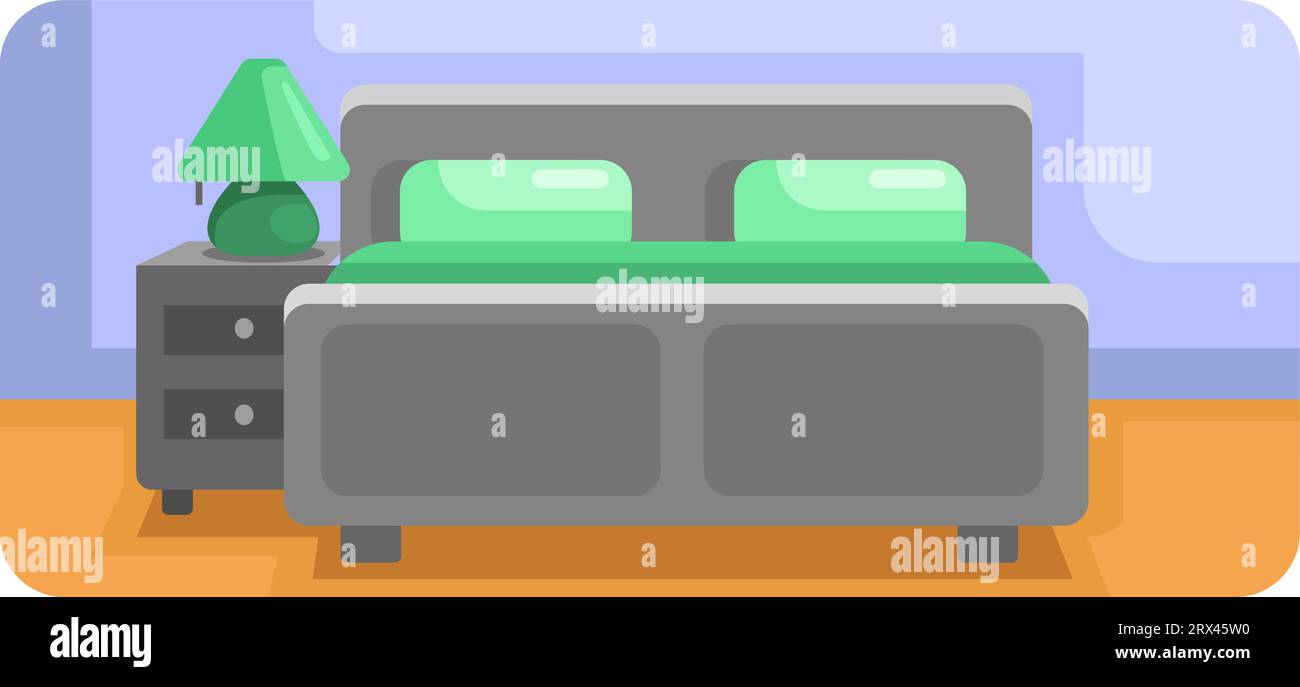 Bed with green sheets, illustration, vector on a white background Stock ...