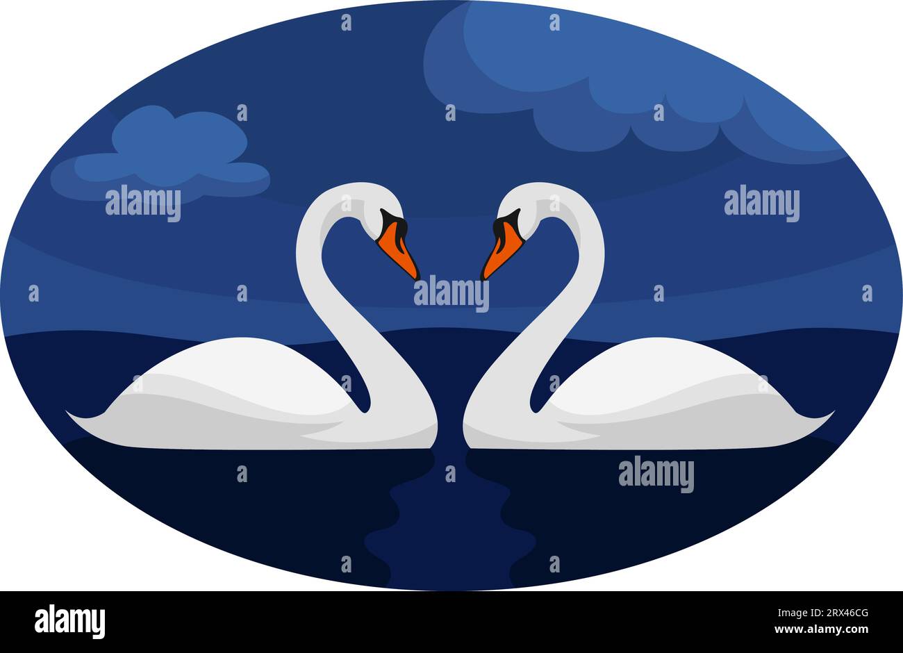 Two swan in a lake, illustration, vector on a white background Stock ...
