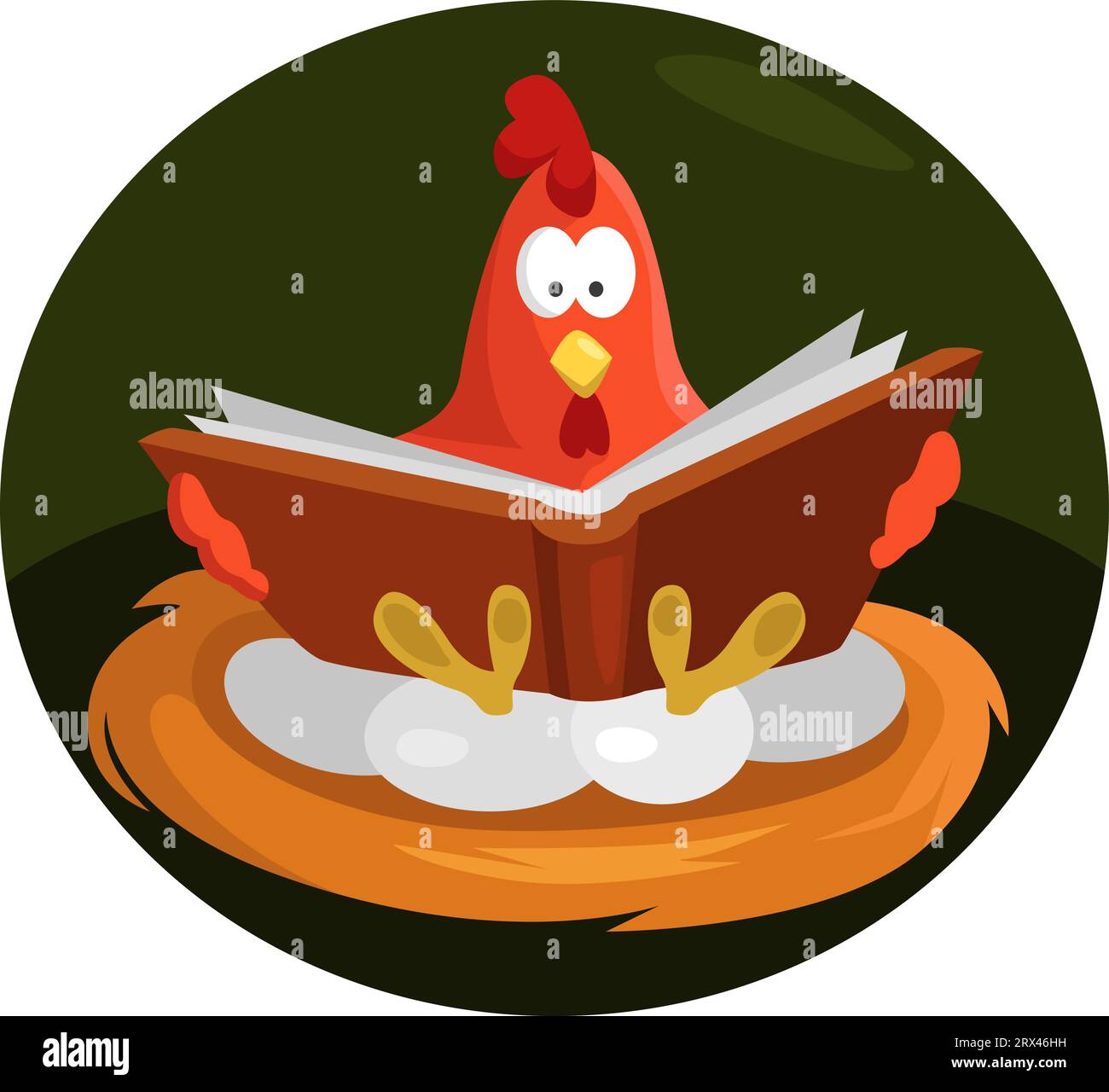 Chicken reading book, illustration, vector on a white background Stock ...