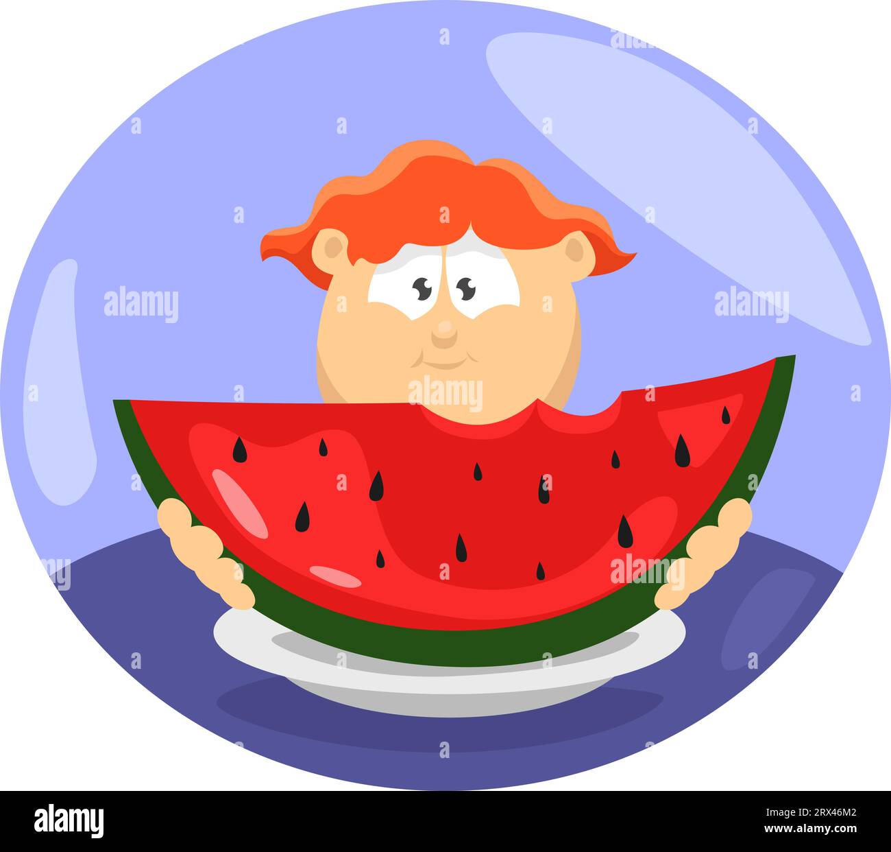 Boy eating watermelon, illustration, vector on a white background Stock ...