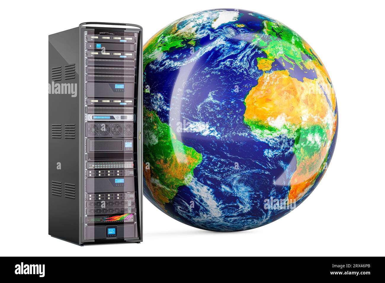 Computer Server with Earth Globe. Global internet concept, 3D rendering ...