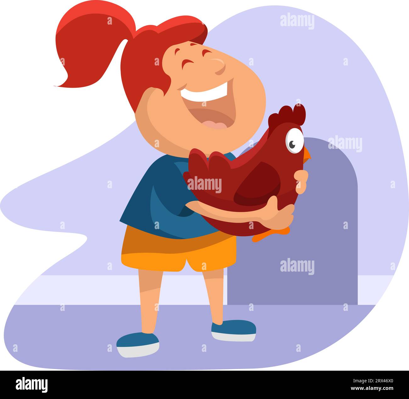 Girl with chicken, illustration, vector on a white background Stock ...