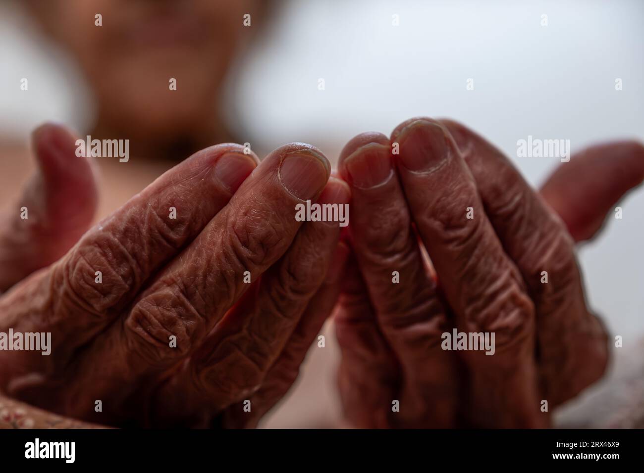 Old woman hands praying for god rising her hands Stock Photo - Alamy