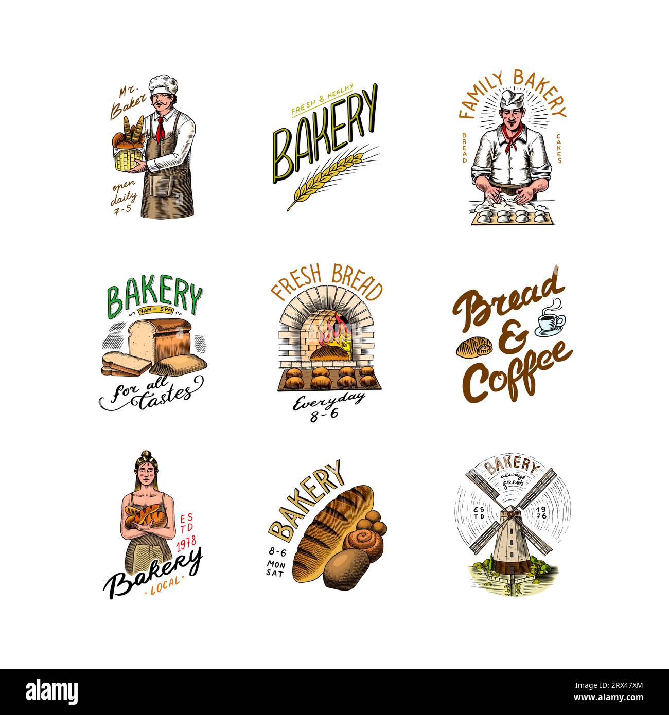 French Bakery Logo French Bakery Logotype Badge Label With Hand Drawn