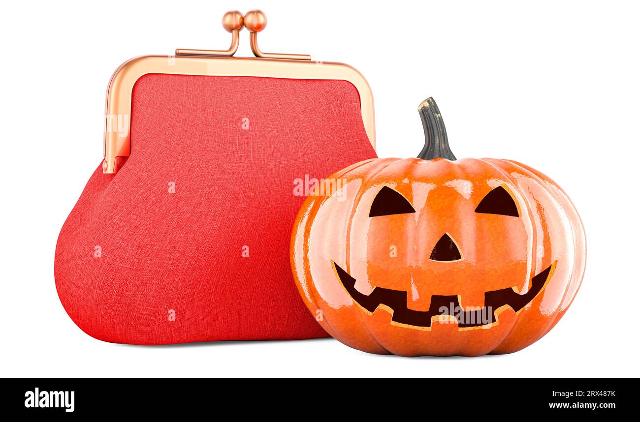 Halloween Pumpkin with coin purse, 3D rendering isolated on white ...