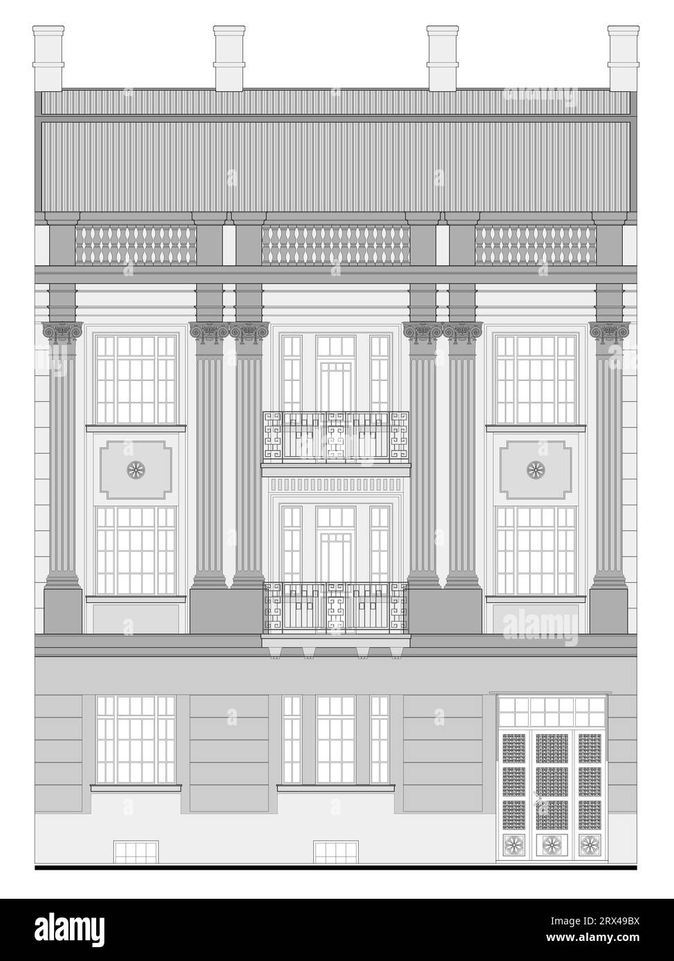Front Facade Building Eclectic Ionic Drawing Print Stock Photo - Alamy