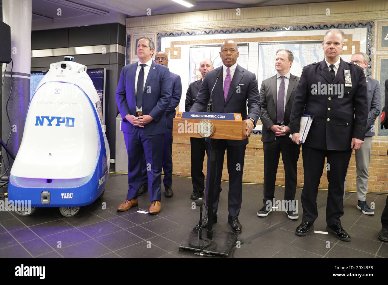 Ny, USA. 22nd Sep, 2023. Times Square Subway Station, New York, USA, September 22, 2023 - Mayor ...